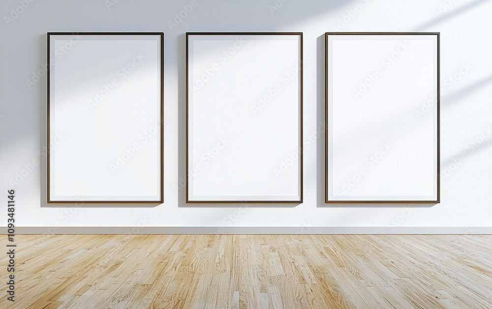 Frame mockup, Three modern frames mockup on minimalist living room wall ...