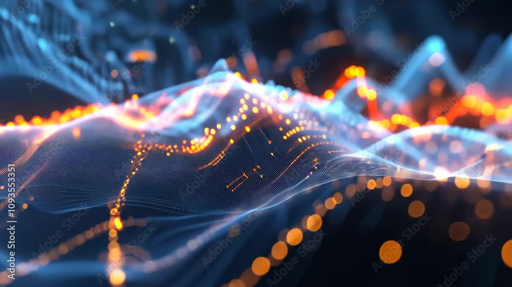 A digital rendering of the stock market with glowing lights and a ...