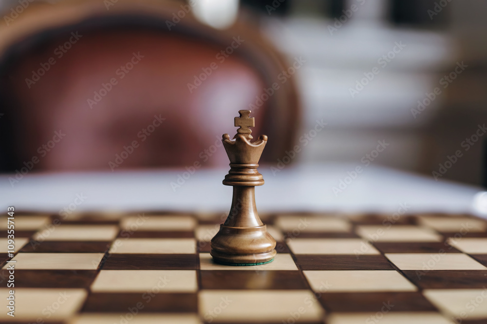 Pieza del rey en ajedrez solitaria en medio del tablero. Generado con ...