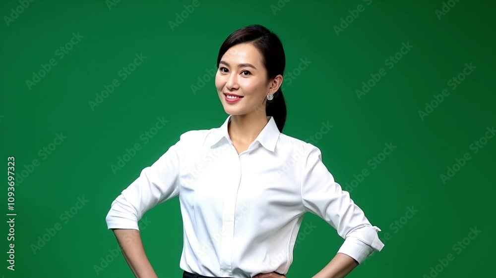 Professional asian woman presenter with a friendly smile, engaging ...