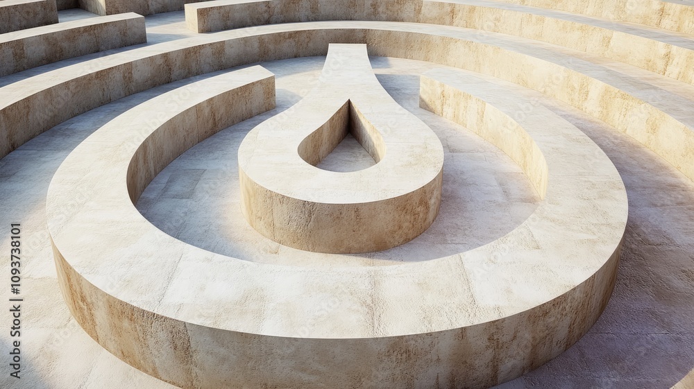 Stone maze with smooth paths and drop-shaped center, bathed in sunlight ...