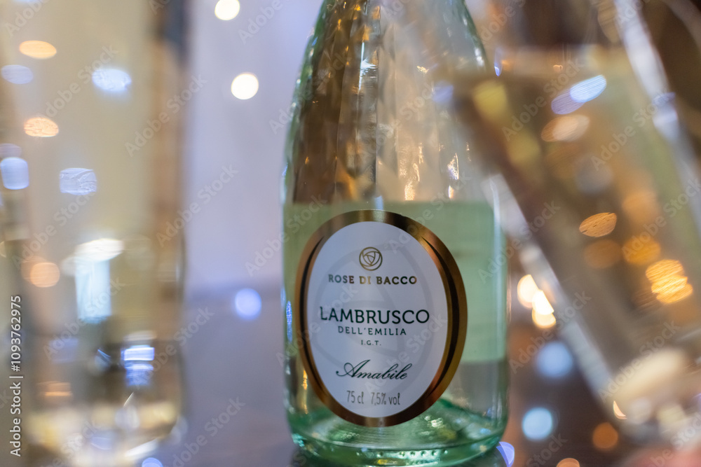 Bottle of Italian sparkling wine Lambrusco Amabile Dell Emilia Rose Di ...