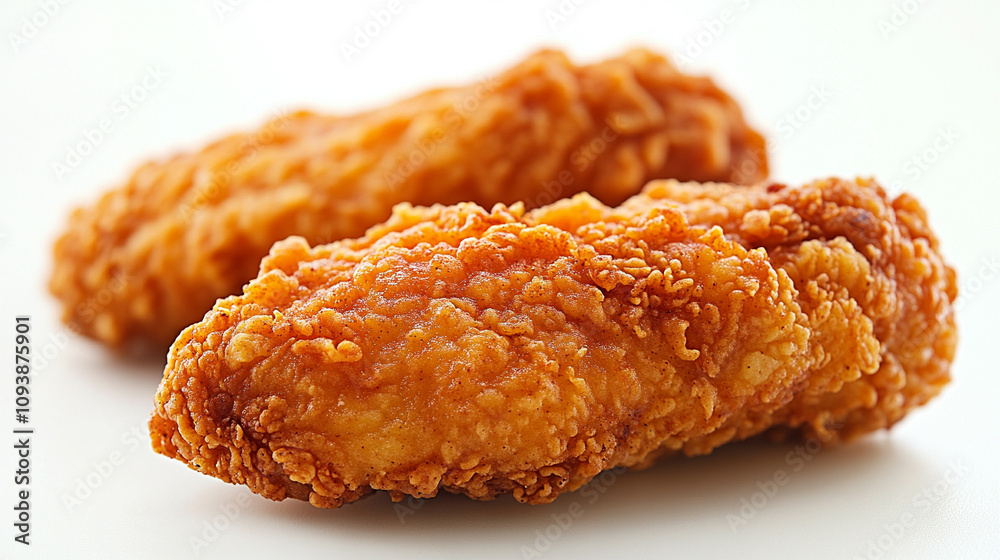 crispy fried chicken, golden-brown and freshly cooked, with an empty ...