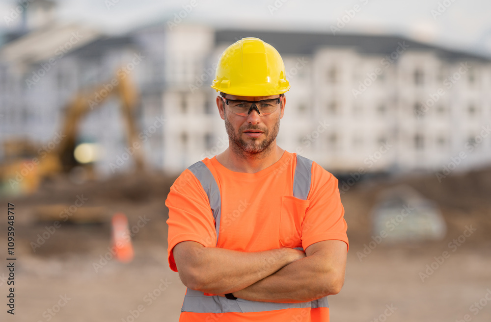 Hispanic 40 s worker builder on site construction. American middle aged ...