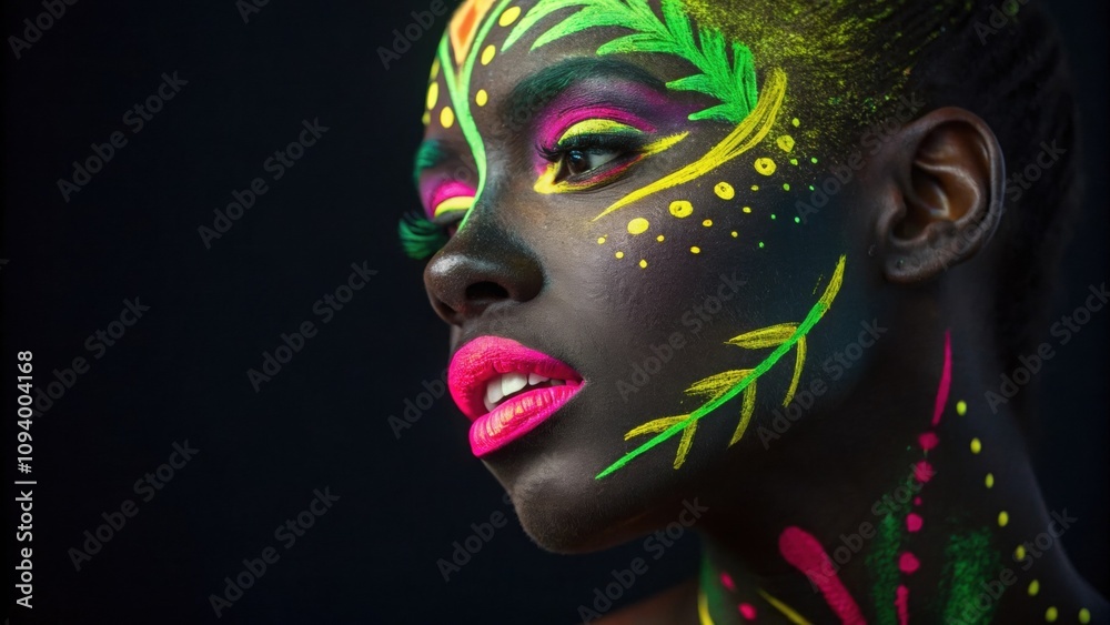 An expressive face brings energy to life through animated neon hues ...