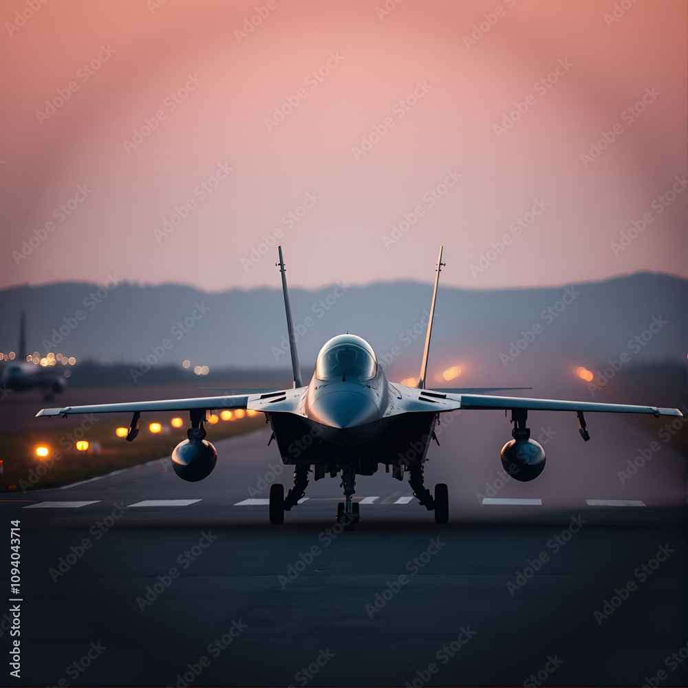 Fighter jet on the runway at an airforce base close up Combat readiness ...