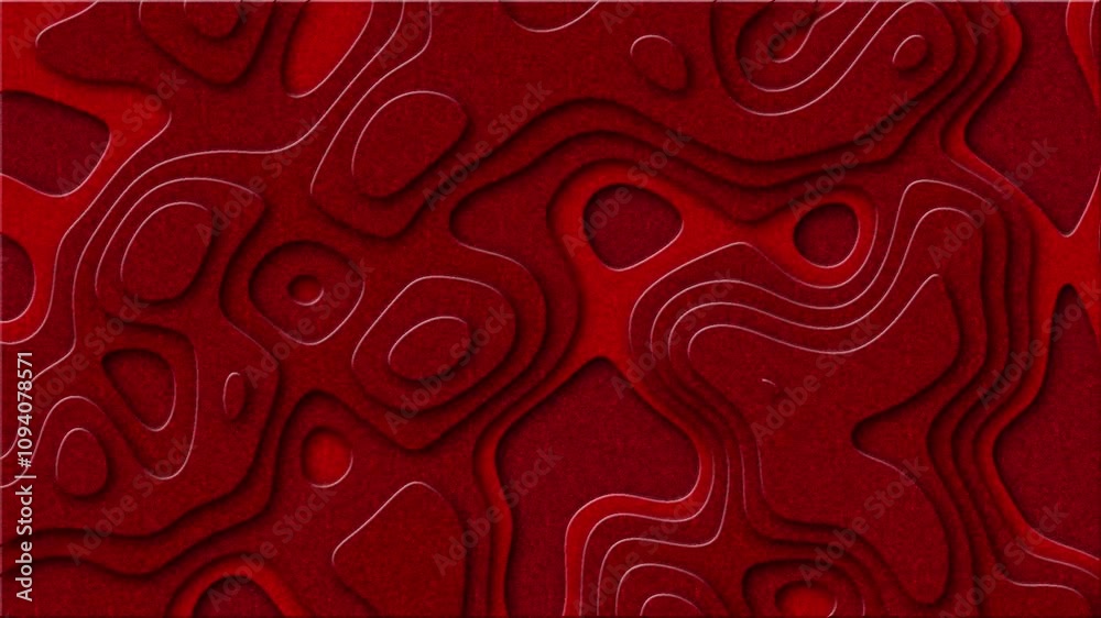 3D style abstract animated topographic contour map. Red liquid shape ...