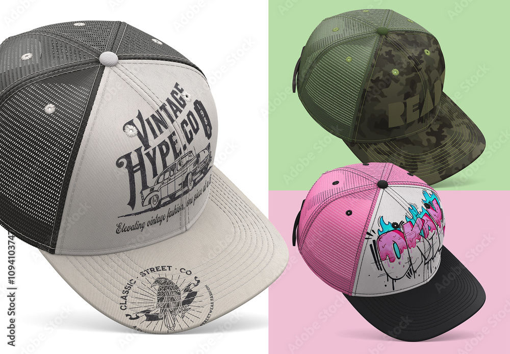 6-Panel Trucker Cap Mockup three-quarter view – Realistic Photoshop ...