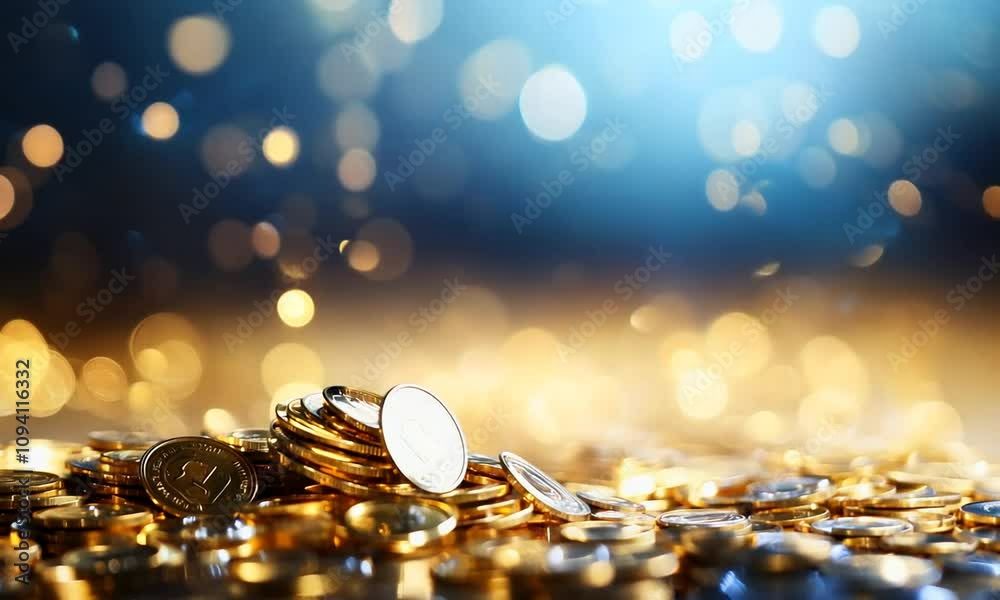 Glistening Gold Coins Sparkle in a Shower of Warm Light Without Special ...