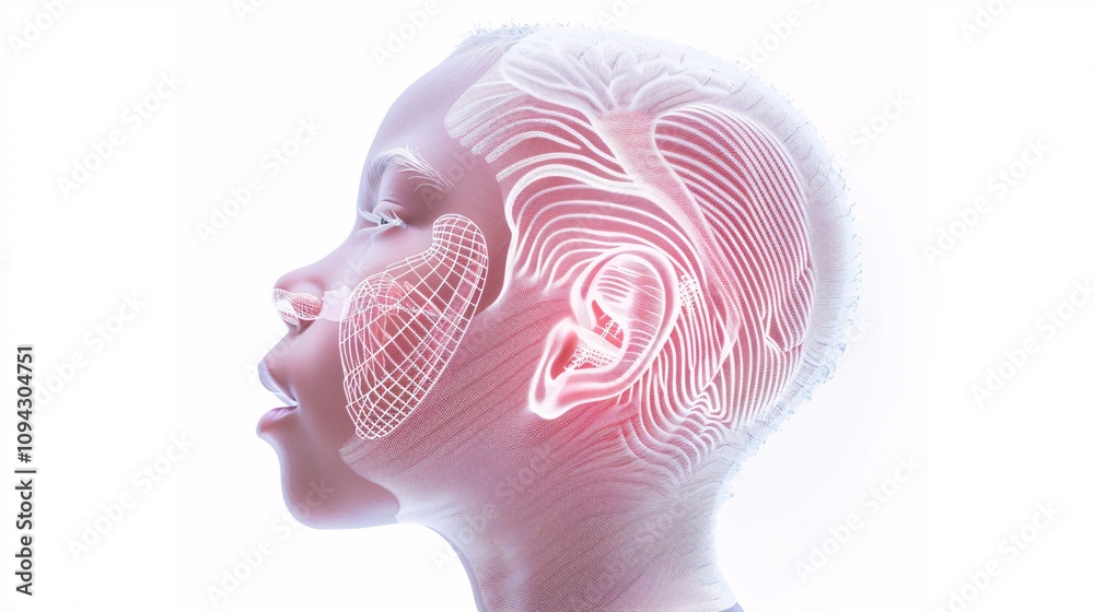 2409_054.Highlighted auditory system with energy patterns representing ...