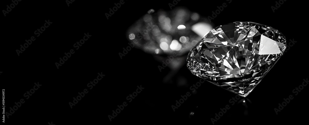 Luxury Round Cut Diamonds on Glossy Black Background with Sparkle and ...