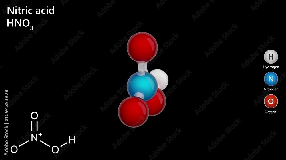 Nitric Acid. Animated 3D model of a molecule. Molecular formula: HNO3 ...