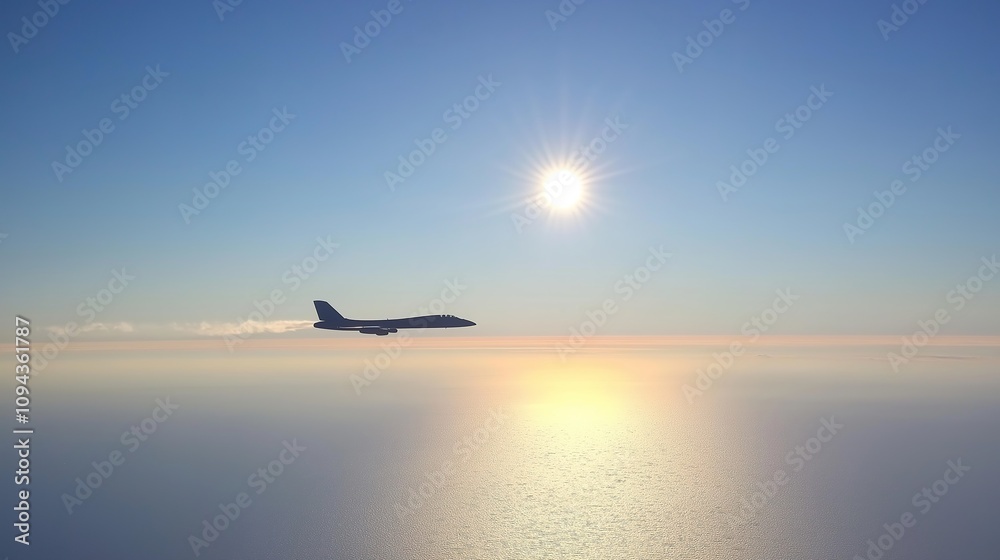 Aircraft rapidly breaking the sound barrier, creating a visible ...