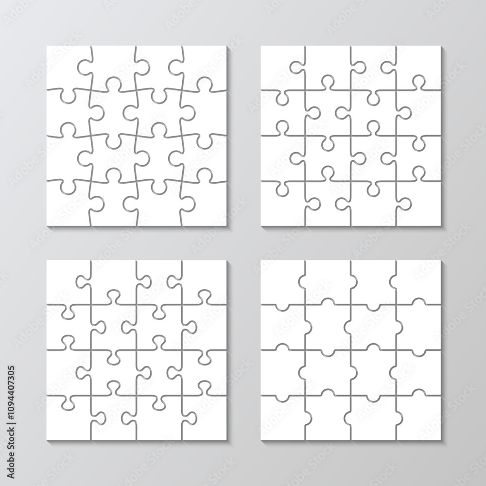 4 puzzle infographics. Jigsaw business chain infographic with 16 pieces ...