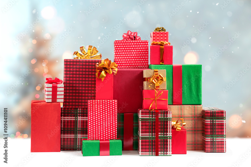 Christmas, New Year gift boxes for holidays promotions. Red, green ...