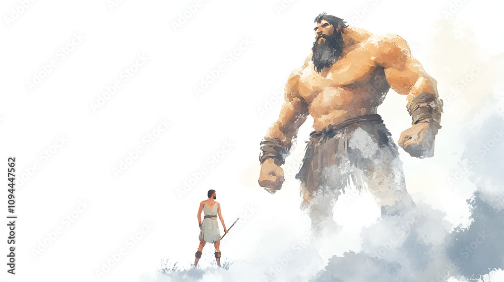 David and Goliath Digital painting of an ancient warrior with a giant ...