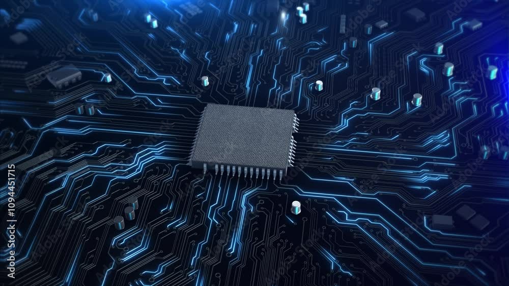 Digital Technology AI circuit board background. connected lines tech bg ...