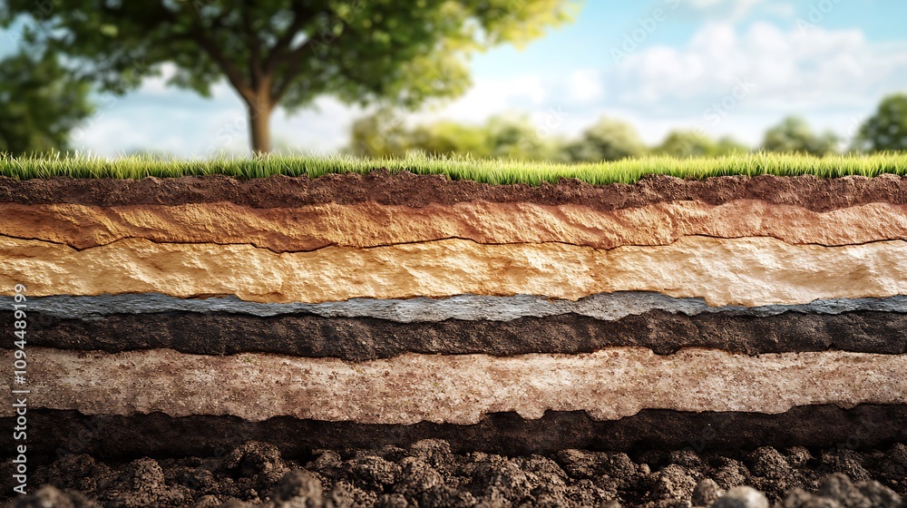 Soil Layers Cross-Section: 3D Render of Earth's Composition Under a ...