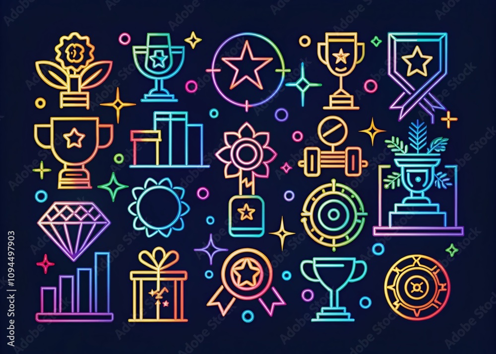 Award and Reward Winner Icons Collection in Linear Style Featuring ...