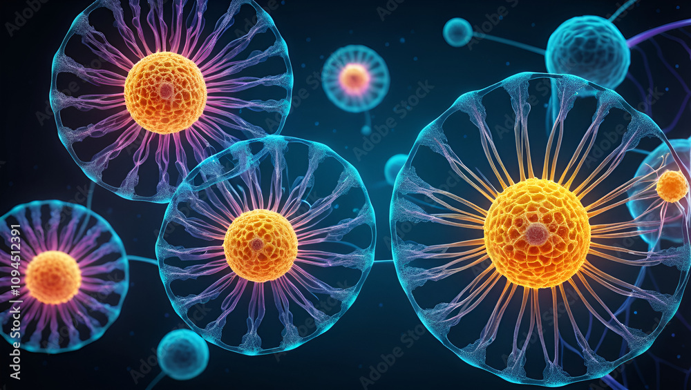 Glowing Microscopic Cellular Structures with Vibrant Energy Waves ...