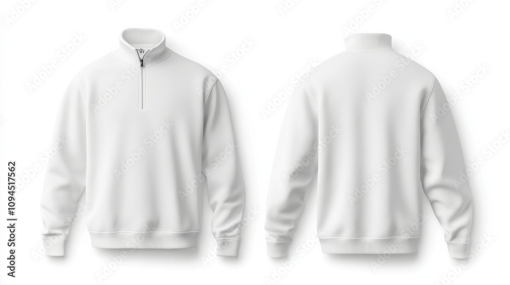 Blank white quarter-zip sweater mockup, shown in front and back views ...