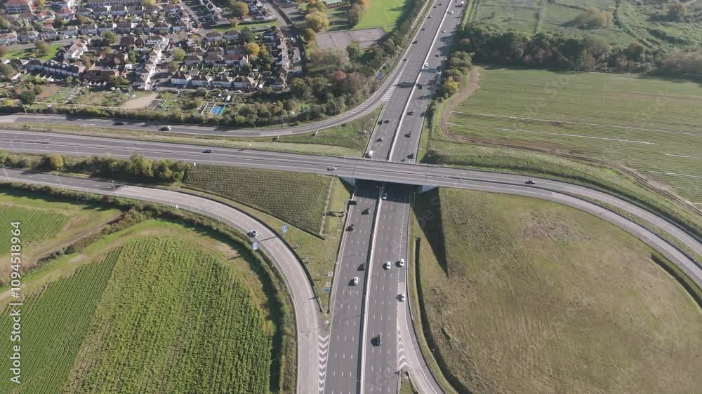 Orbital aerial view of junction 7 along the M4 motorway near Slough ...