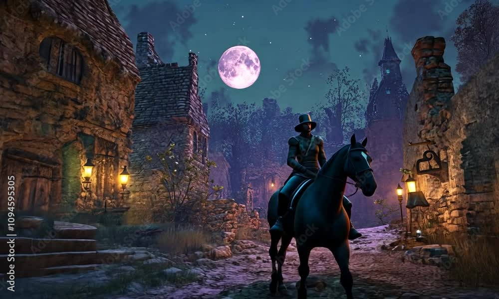 A Mysterious Night Ride Through an Enchanted Village Under a Full Moon ...