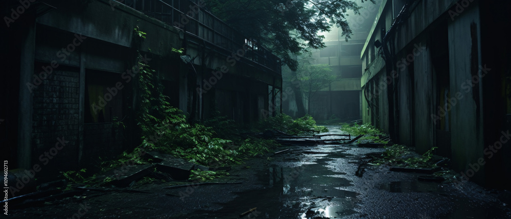 Photo & Art Print An eerie, abandoned alley in a psychiatric hospital ...