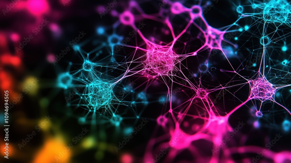 Dynamic network structure with illuminated nodes and web-like connections, showcasing concepts ...