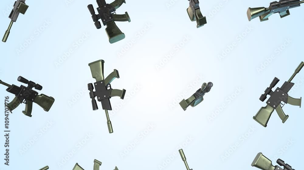 Sniper Rifles Falling on a Light Background. Military Weapons 3D. Gun ...