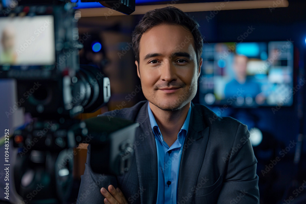 Generative AI professional male female Television Reporter in broadcast ...