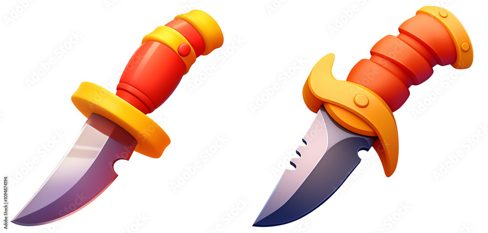 Game knife icon set. Cartoon tactical knife. RPG knife isolated. Mobile ...