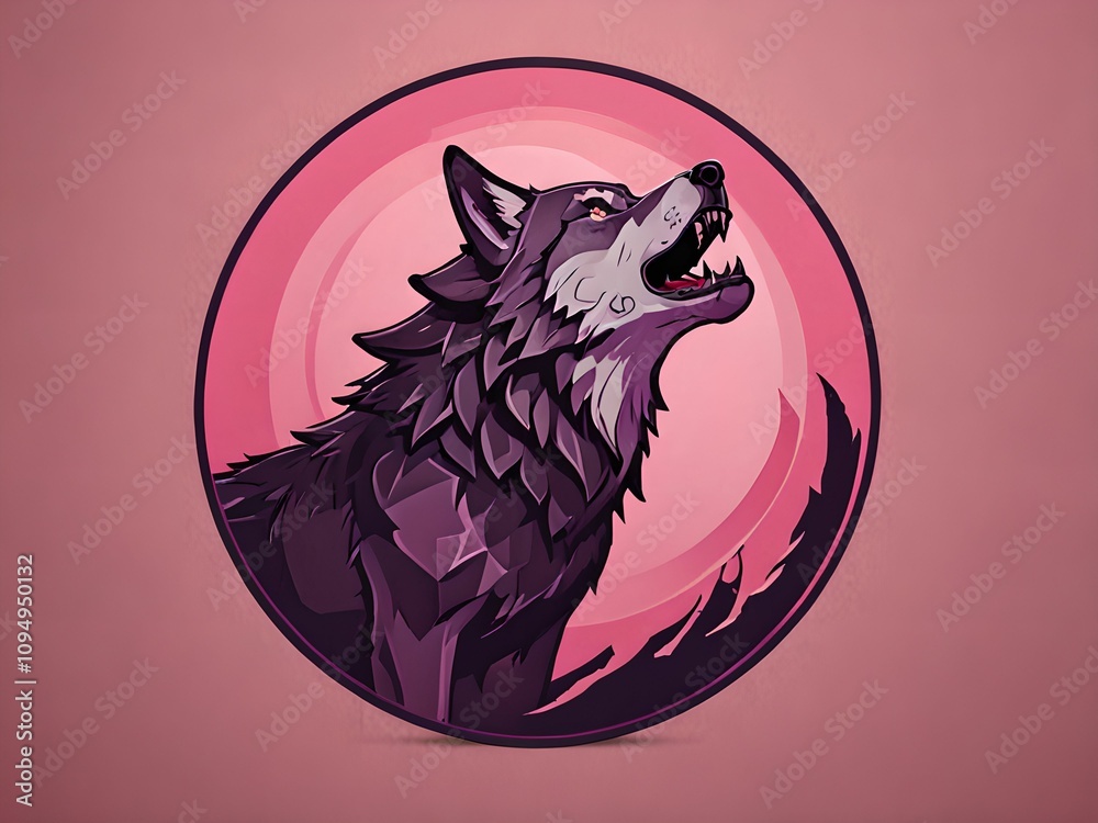 wallpaper representing a wolf howling to death, cut out on a pink ...