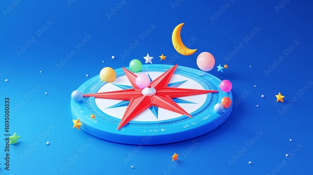 3D Compass Rose Design with Moon Phases for Navigation and Astronomy ...