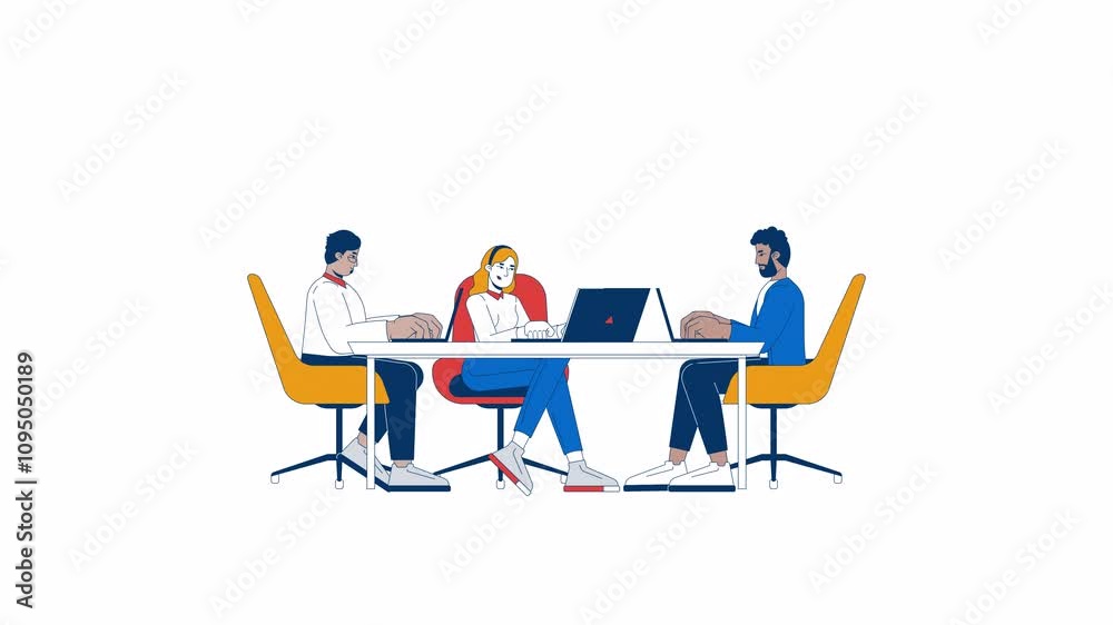 Multiracial team working together 2D characters animation. Corporate ...