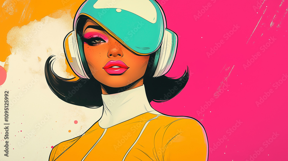 Retro-futuristic 70's sci-fi female pin-up comics character with ...