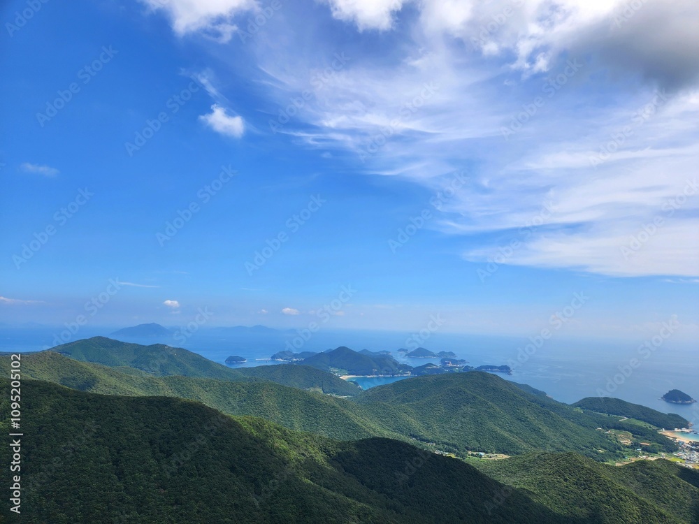 Hallyeohaesang National Park view from Geumsan Mountain. Namhae Geumsan ...