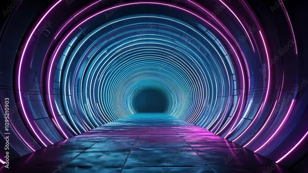 Futuristic Neon Tunnel with Abstract Light Patterns in Deep Perspective ...