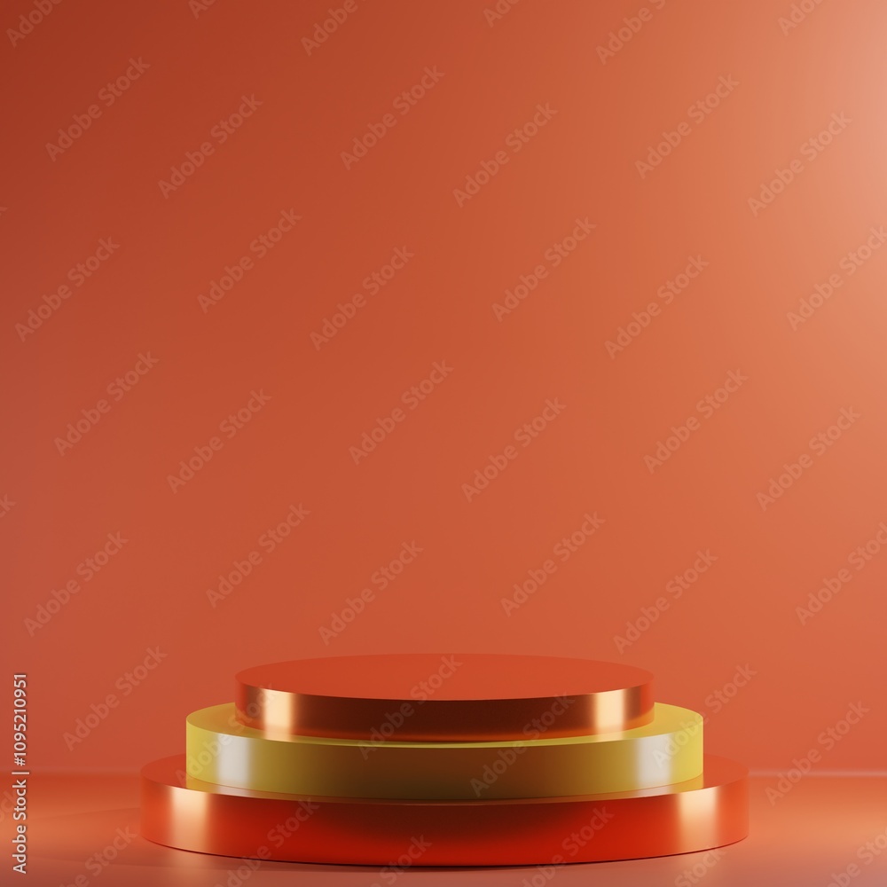 A set of three circular platforms in orange and yellow, stacked on top ...