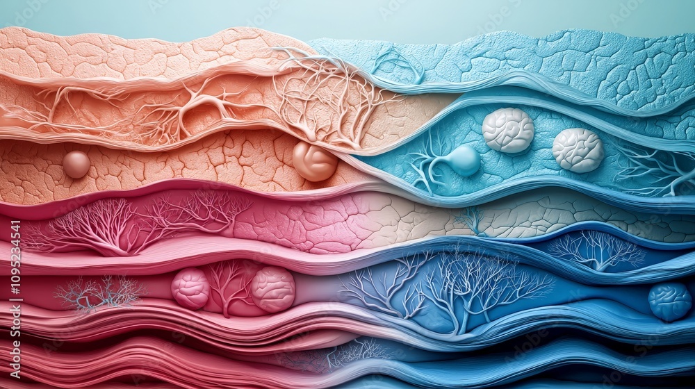 Detailed Layers of Human Skin Illustrating Epidermis and Dermis Structural Features with ...