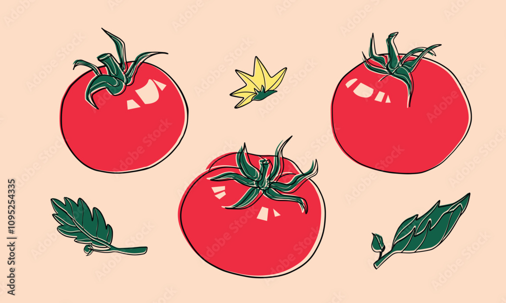 Retro red tomato. Vector illustration in linocut or riso print effect ...