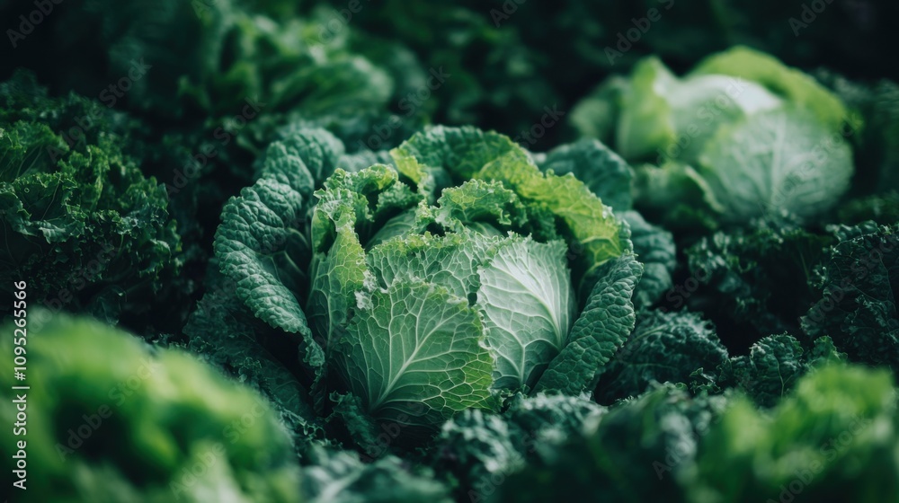 Vibrant Green Cabbage Patch Lush Leaves, Organic Farming, Healthy Food ...
