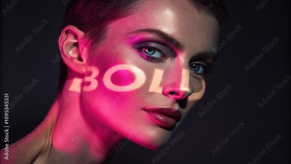 In this striking portrait the word BOLD is dramatically projected onto ...