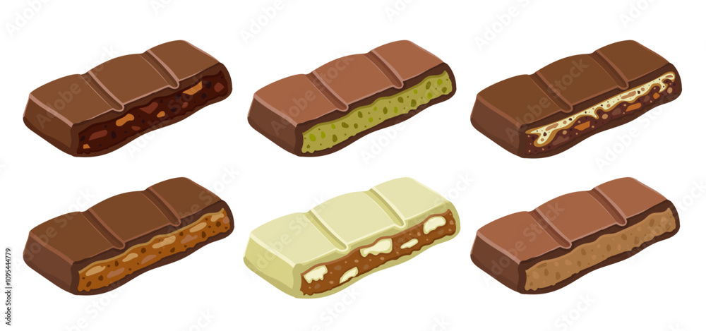 Set of vector chocolate isolated on white background. Different flavors ...