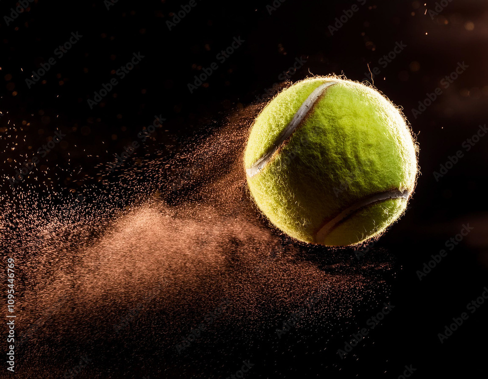 Capture a spinning tennis ball with dust particles in motion Stock ...