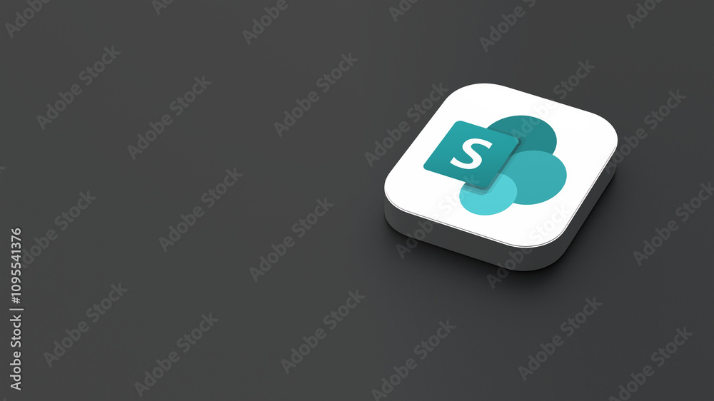 3D-rendered icon of the Microsoft SharePoint app logo, featuring a sleek, minimalistic design ...