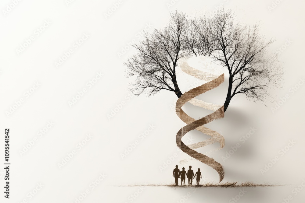Genetic heritage: entwined DNA icon within sleek family tree ...
