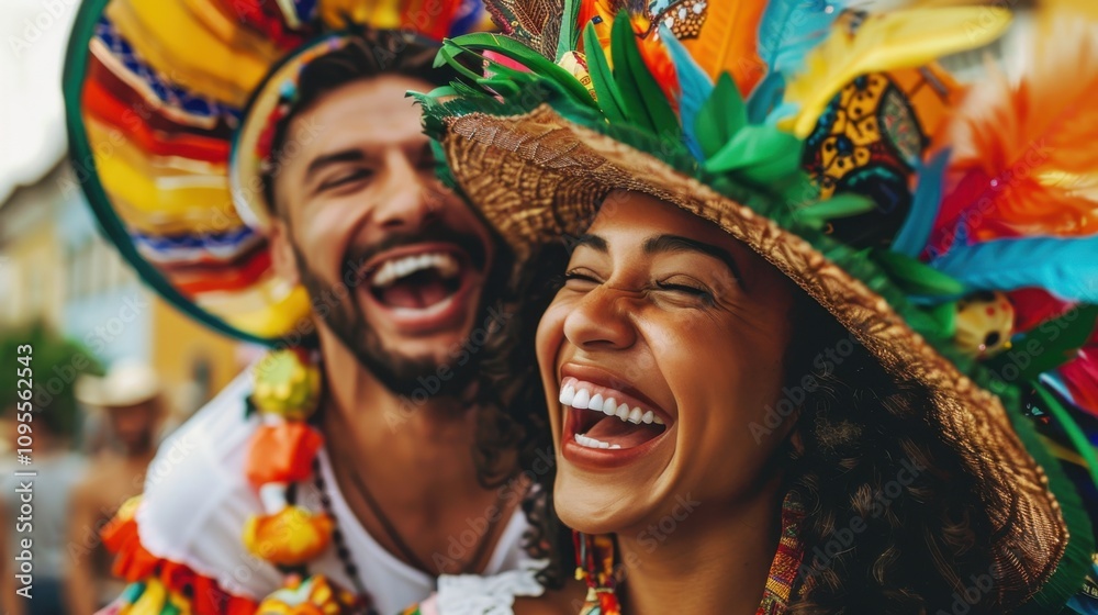 Brazilian couple joyfully laughing at cultural festival in vibrant ...