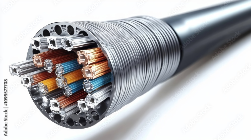 Close-up of Silver Ethernet Cable Internal Structure with Copper Wires ...