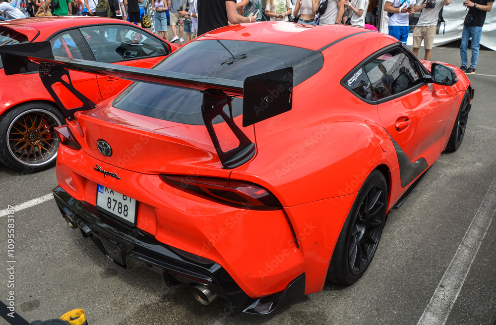 2020 red Toyota Supra is a modern sports car, co-developed with BMW ...